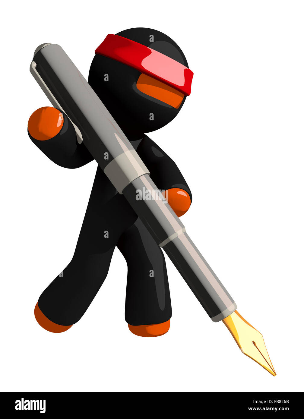 Orange man ninja warrior writing with giant fountain pen Stock Photo ...