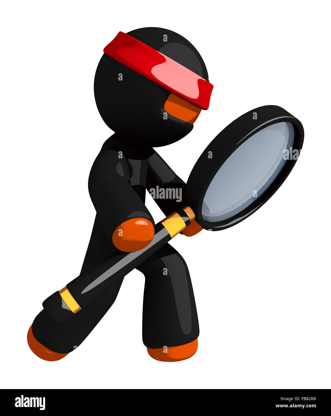 Orange man ninja warrior with giant magnifying glass Stock Photo - Alamy