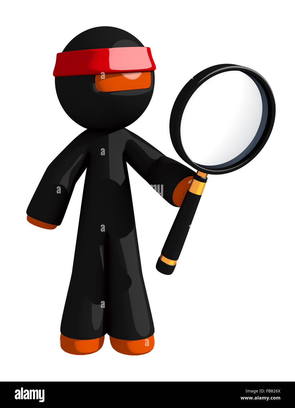 Orange man ninja warrior looking through giant magnifying glass Stock ...