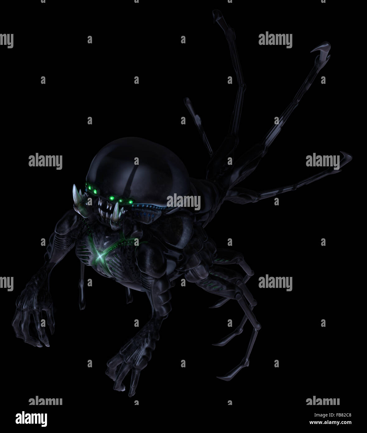 Underground alien concept, suspended in black space. Crawls caves and ...