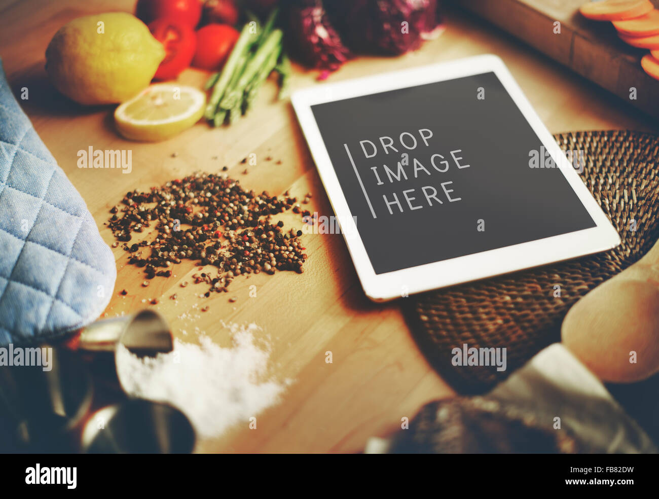 Food Ingredients Preparing Cooking Tablet Concept Stock Photo - Alamy