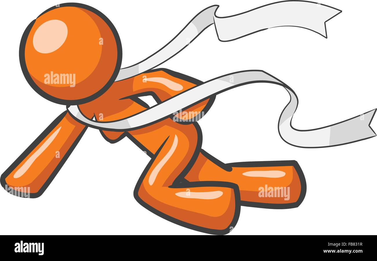 A design mascot running through finish line. She is a woman Stock ...