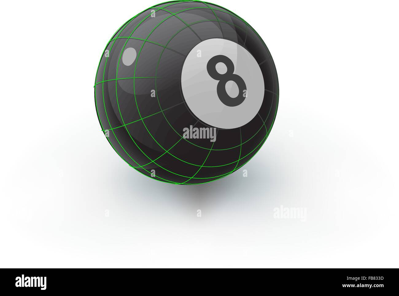 A vector illustration of an eight ball with green lines of geometry to ...