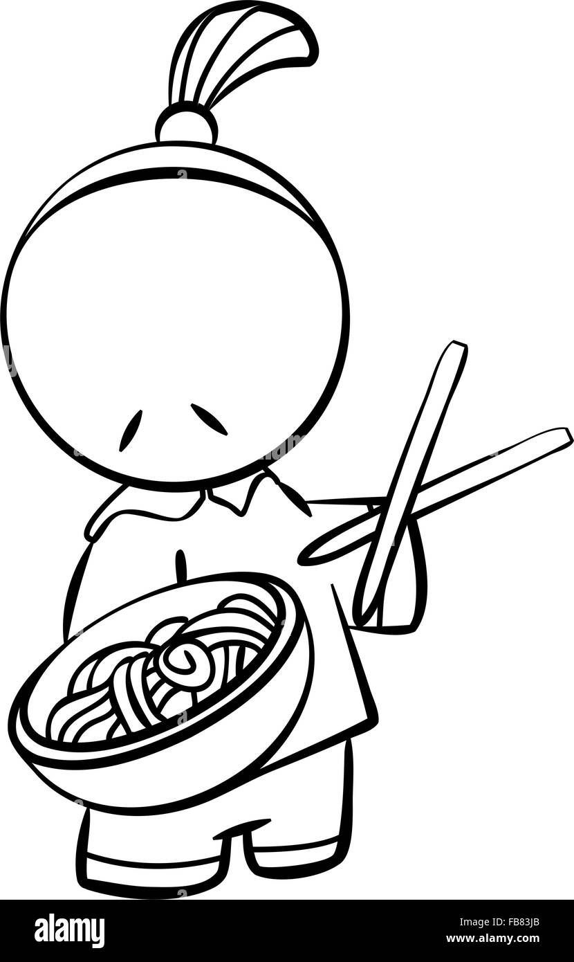 Line drawing of chinese chef holding a bowl of noodles Stock Vector ...