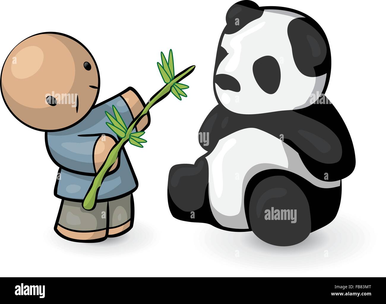 A chinese man feeding a panda bamboo and making friends with him Stock ...