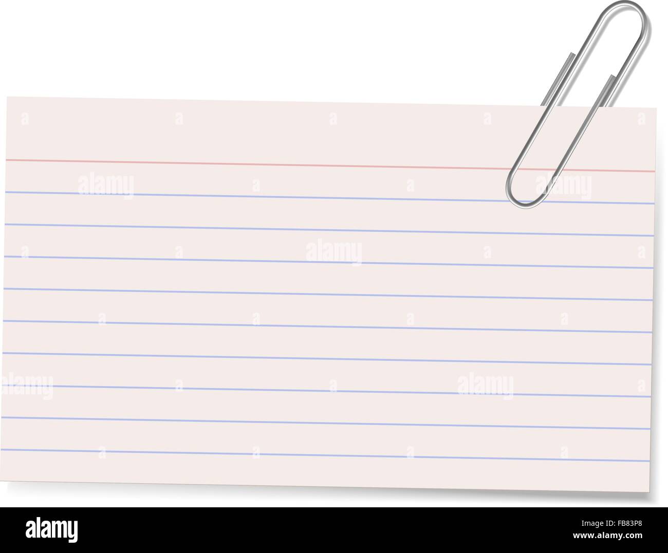 A vector illustration of an index card held by a paper clip casting a ...