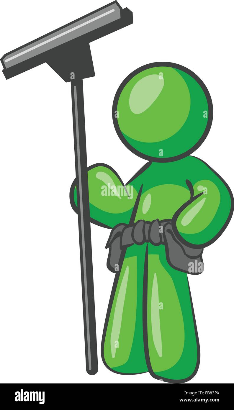 A green man holding a squeegee, confident in his work Stock Vector ...