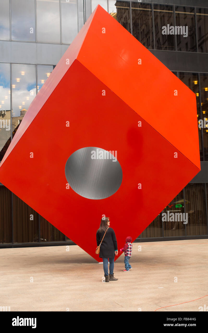 Isamu Noguchi Red Cube sculpture in downtown Manhattan NYC Stock Photo ...