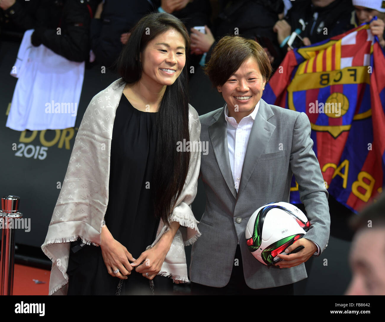 Zurich, Switzerland. 11th Jan, 2016. (L-R) Homare Sawa, Aya Miyama ...