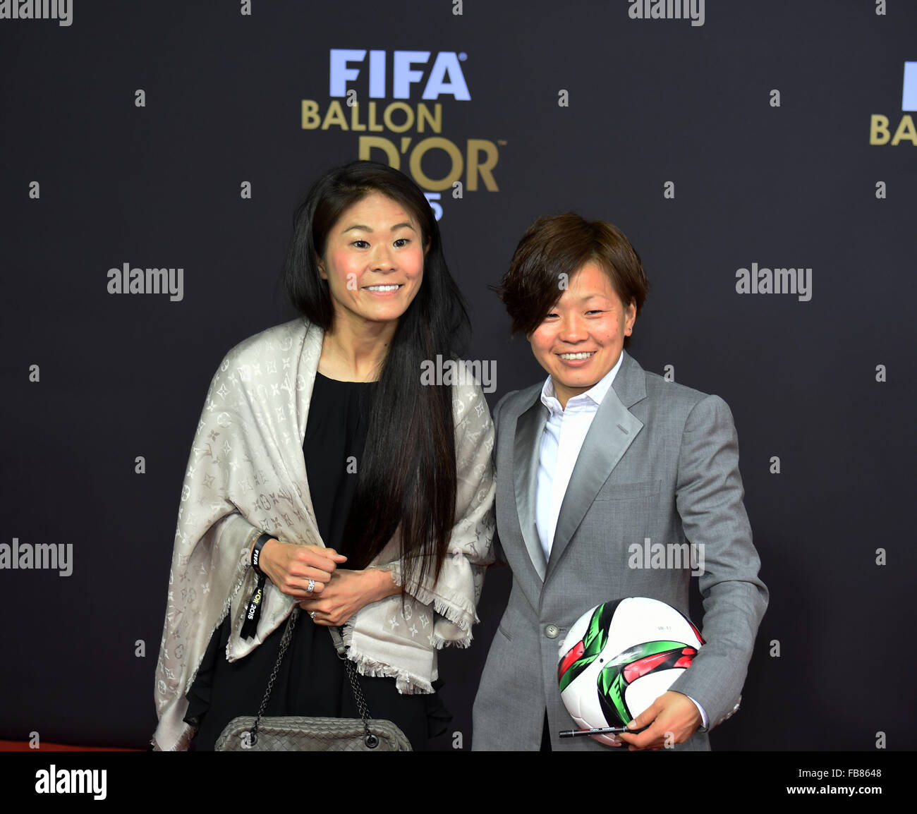 Zurich, Switzerland. 11th Jan, 2016. (L-R) Homare Sawa, Aya Miyama ...