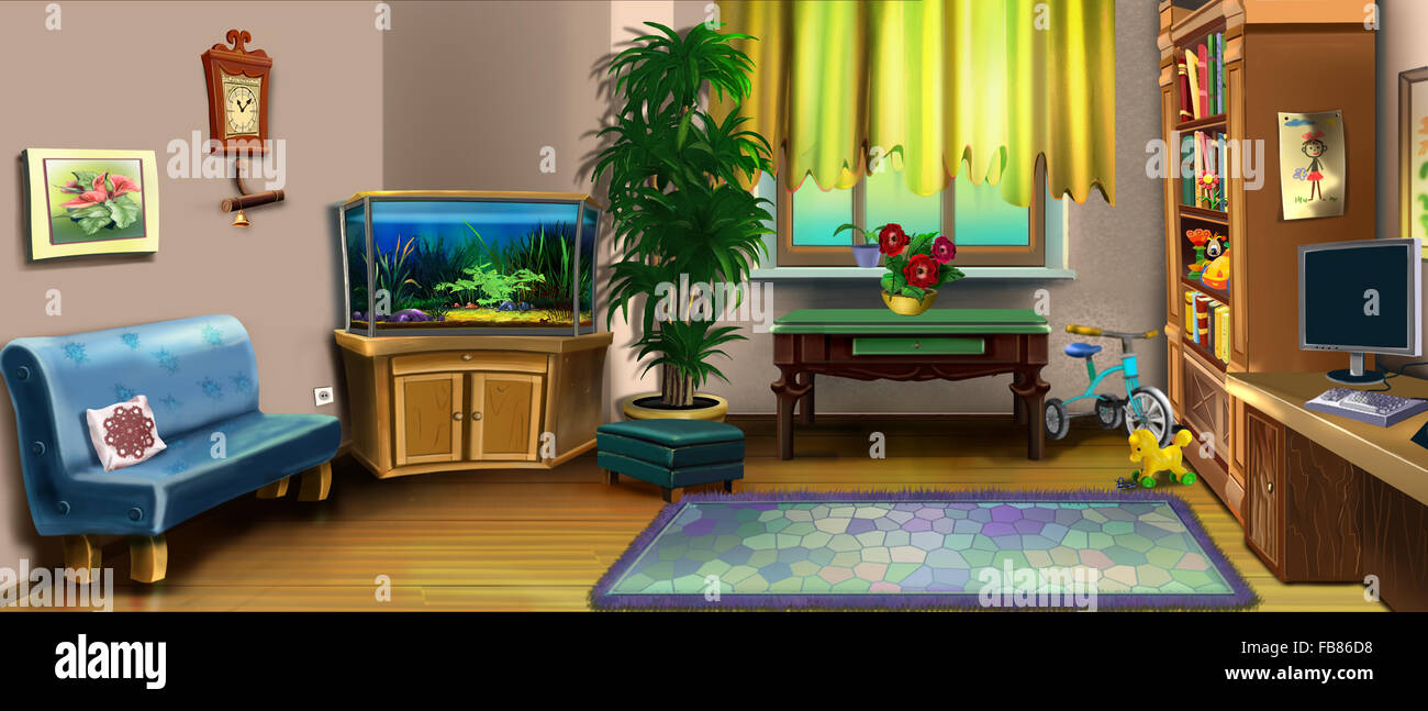 Illustration Cartoon Room Interior Scene Stock Photos & Illustration ...