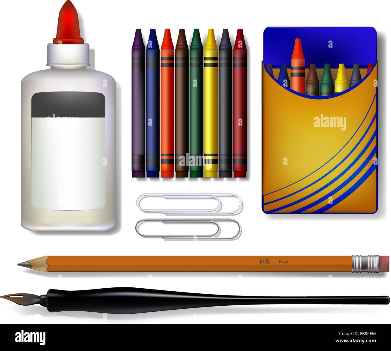 A vector illustration of a set of stationary supplies -- paper clips ...