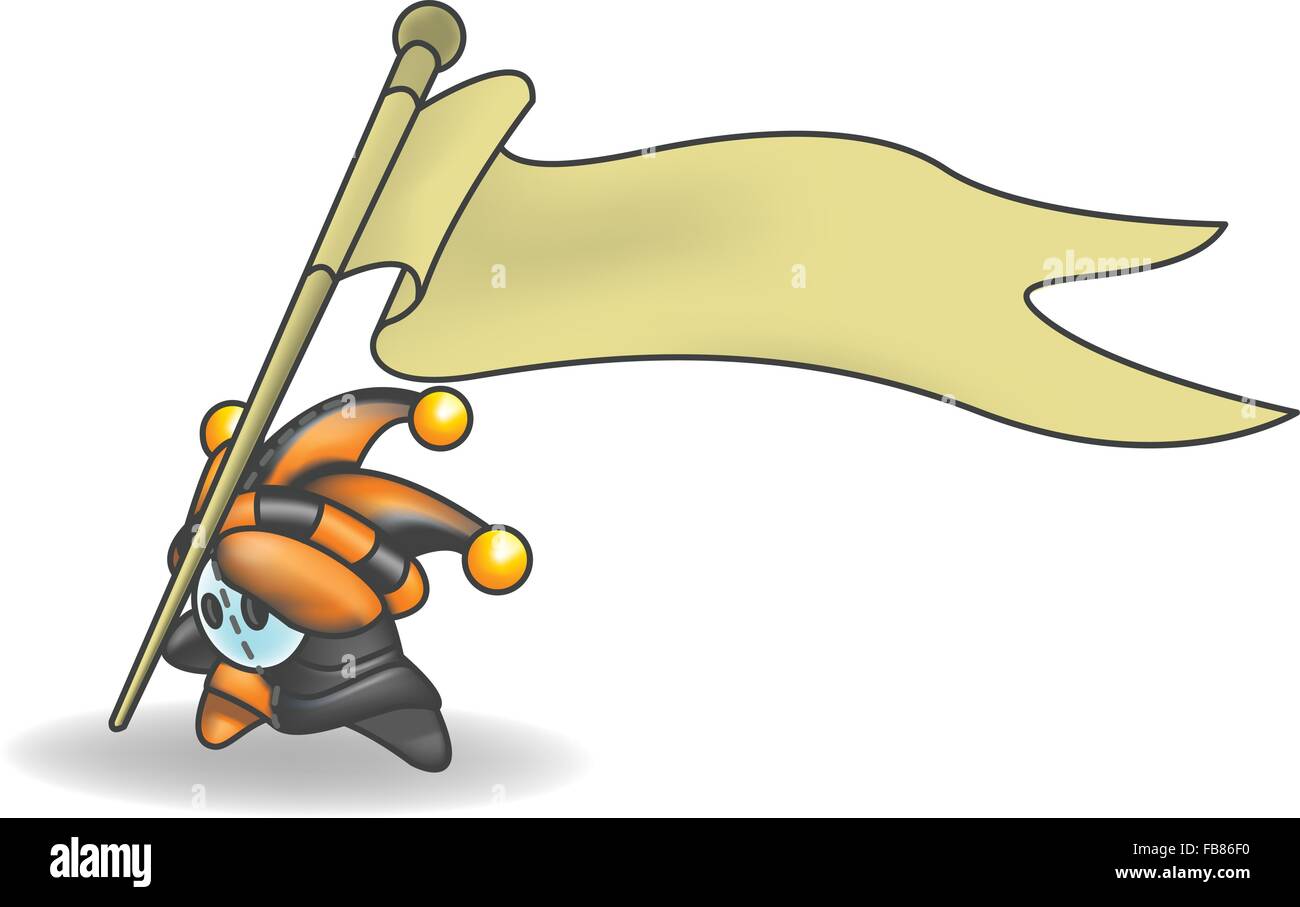 Little jester or joker character holding a sign that he is sticking ...