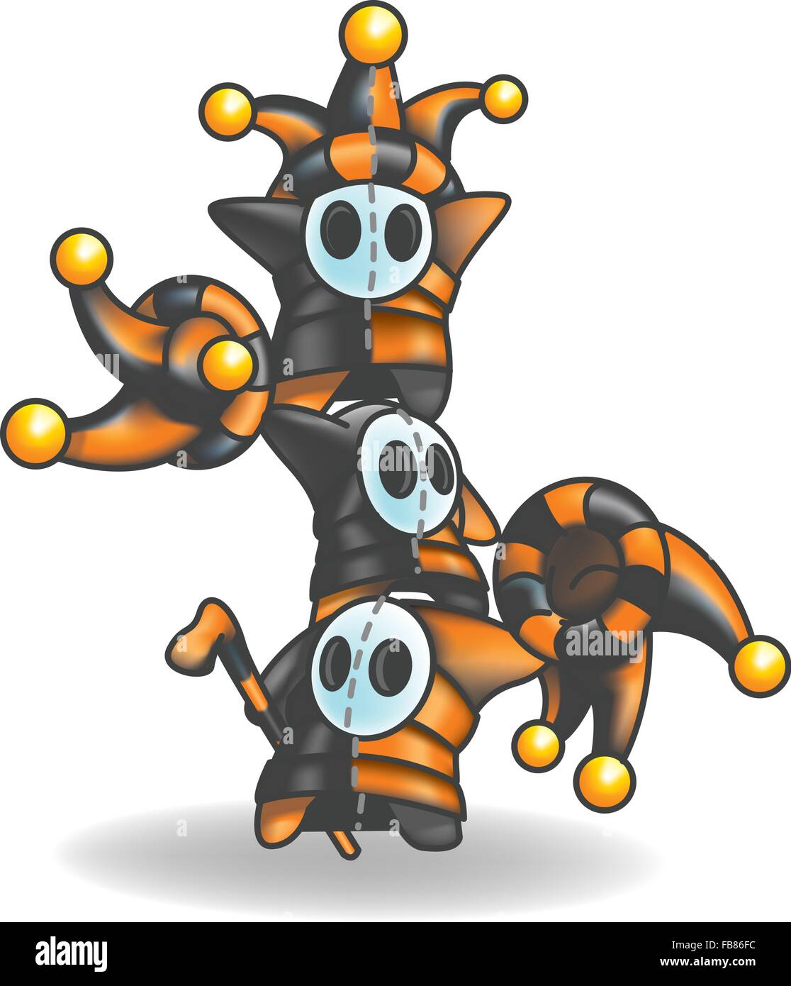 Little jester or joker characters standing on top of one another doing ...