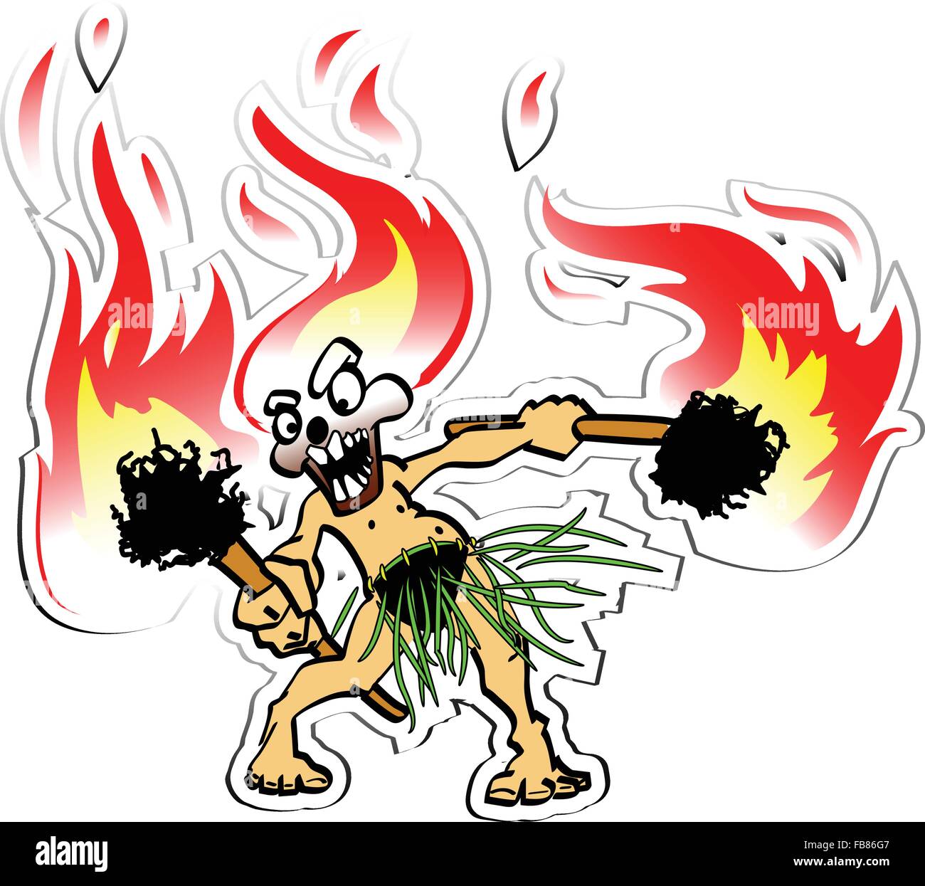 A vector illustration of a wild hula character juggling fire. It looks ...