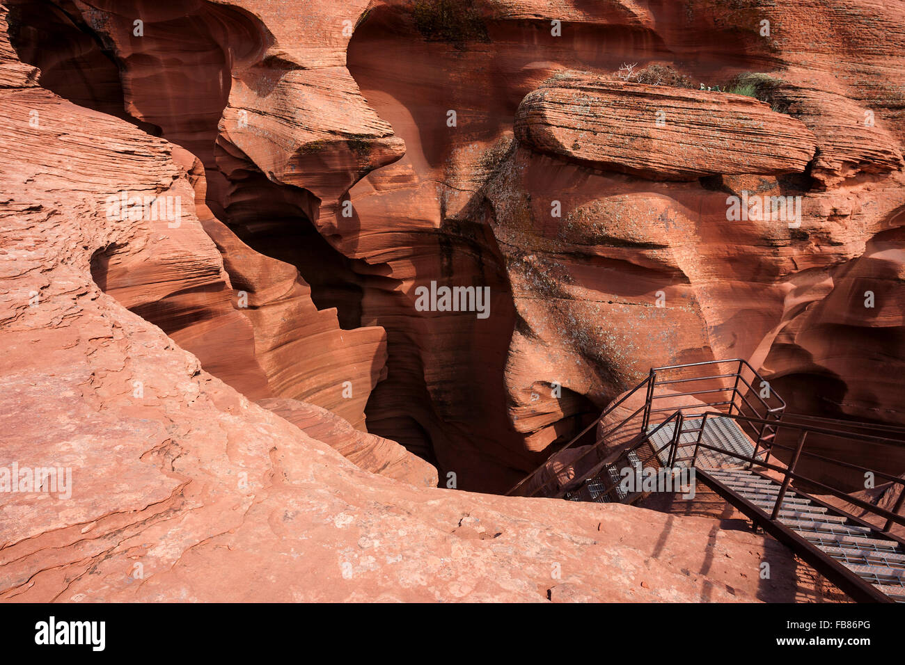 Sandstone formations, stairs at end of Lower Antelope Canyon, Slot ...