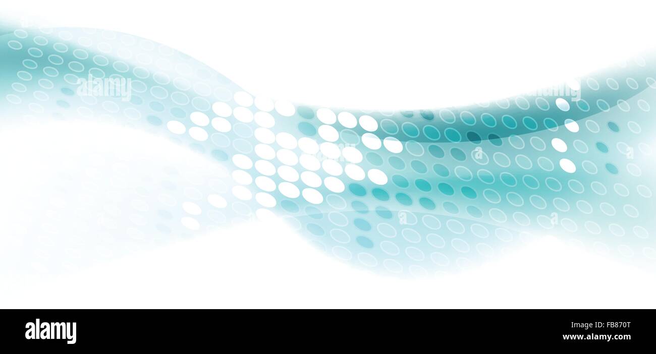 Turquoise waves with shiny halftone circles on white background. Vector ...