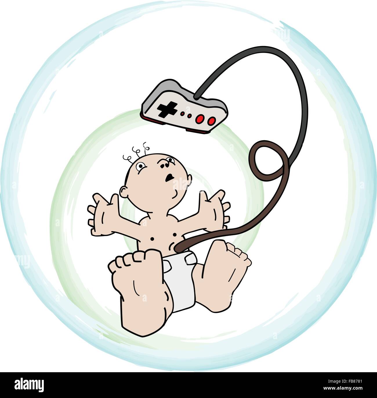 Baby with controller attached to his umbilical cord. Created as a ...