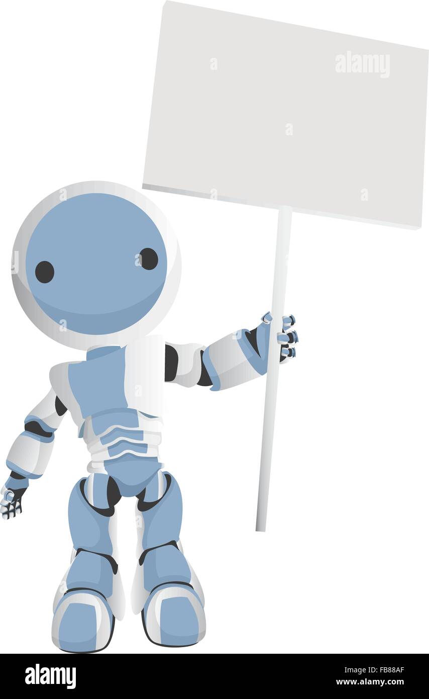 Blue robot with a circle on his face holding a blank sign. Very cute ...