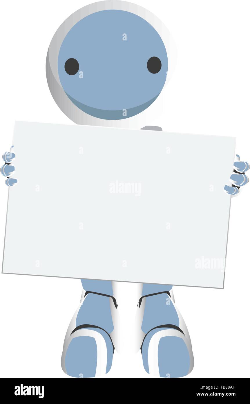 Blue robot with a circle on his face holding a blank sign. Very cute ...