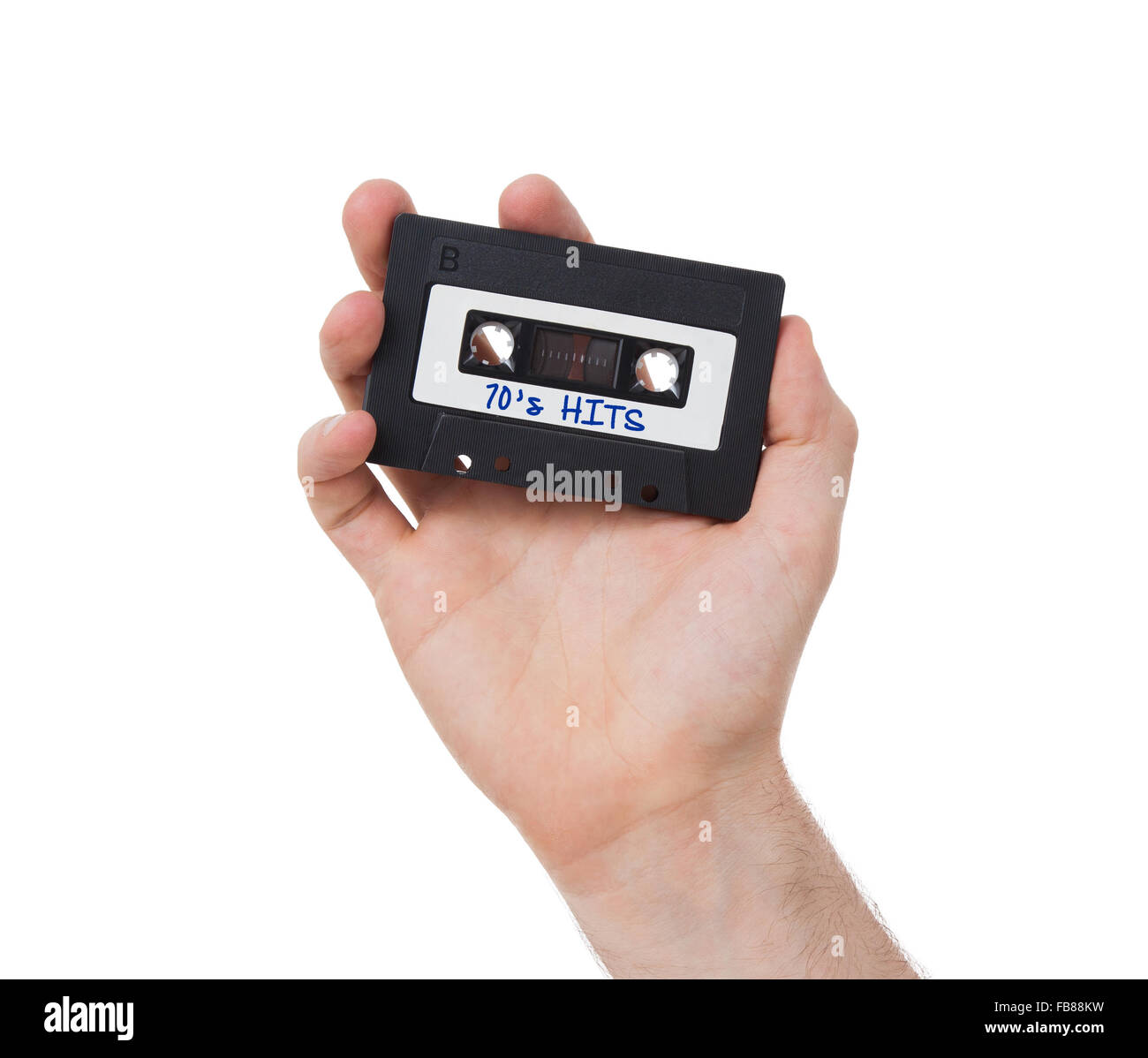 Vintage audio cassette tape, isolated on white background, 70's hits ...