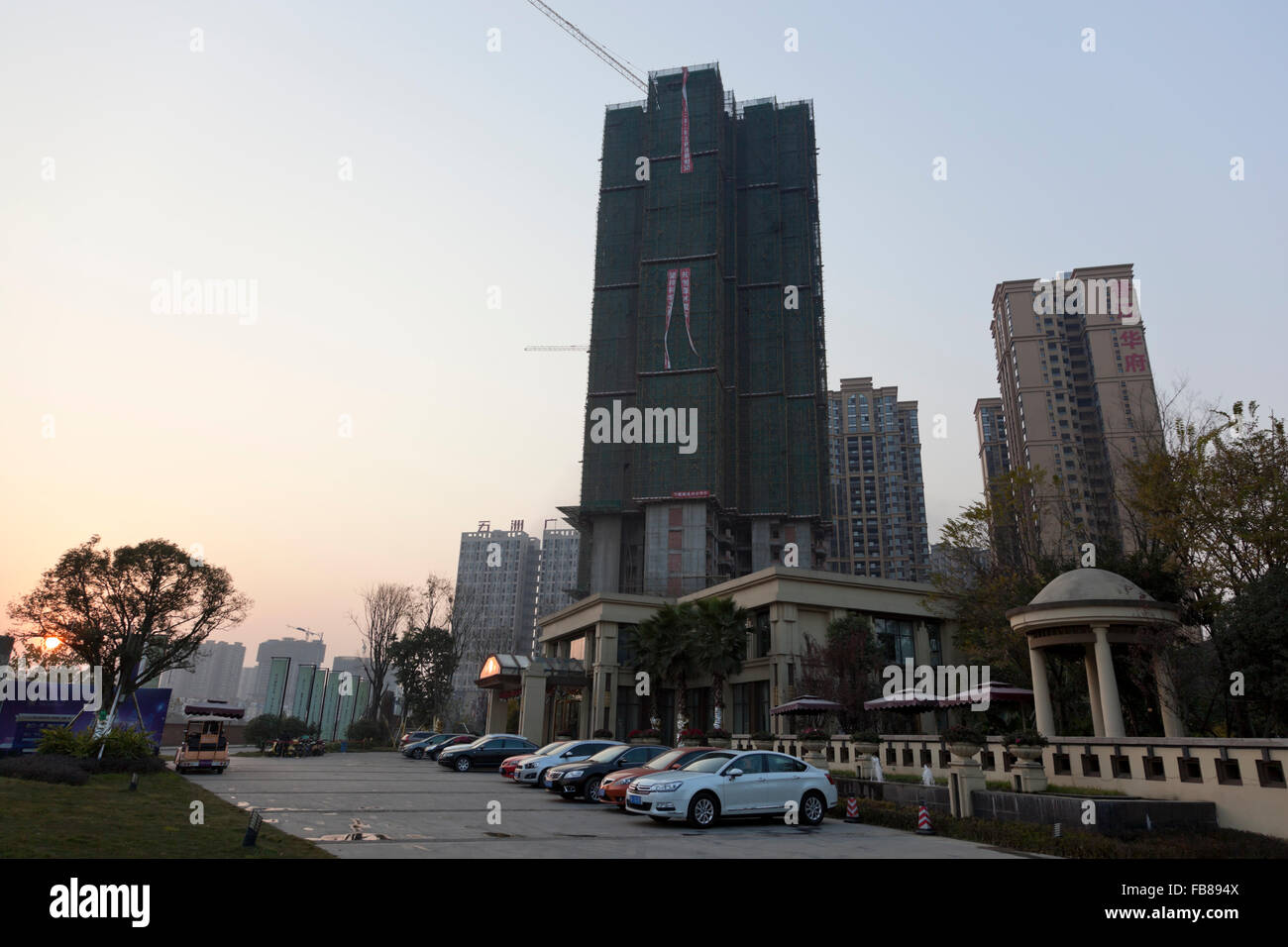 Clusters of residential highrises being constructed in a small typical ...