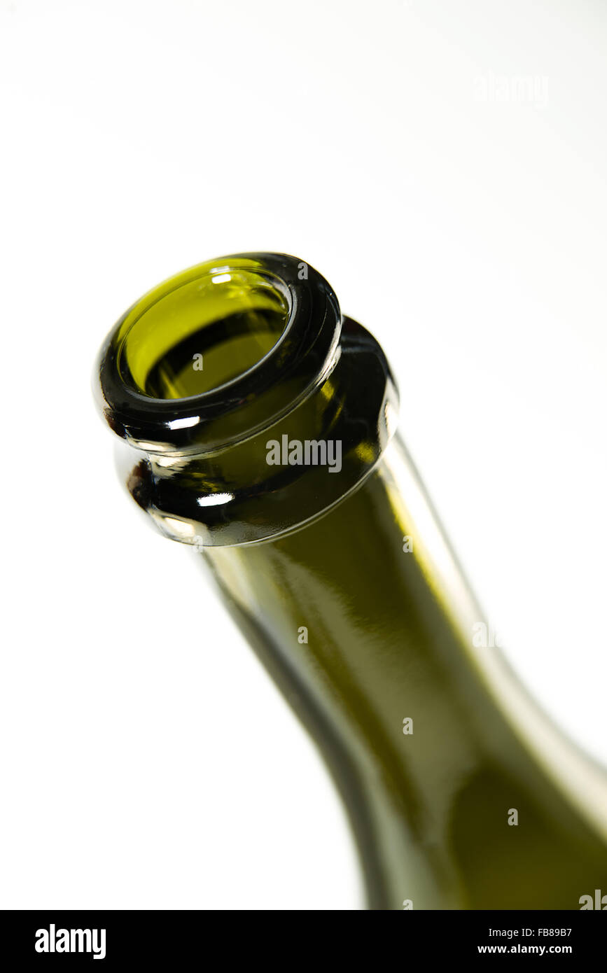 The neck of a wine bottle on over white Stock Photo - Alamy