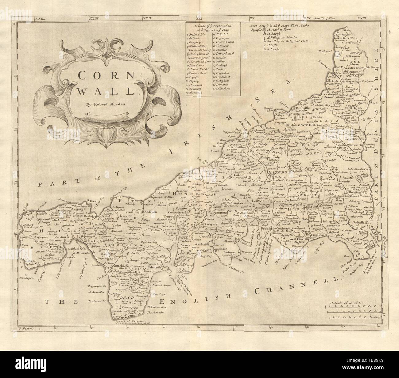 CORNWALL: by ROBERT MORDEN from Camden's Britannia, 1772 antique map ...