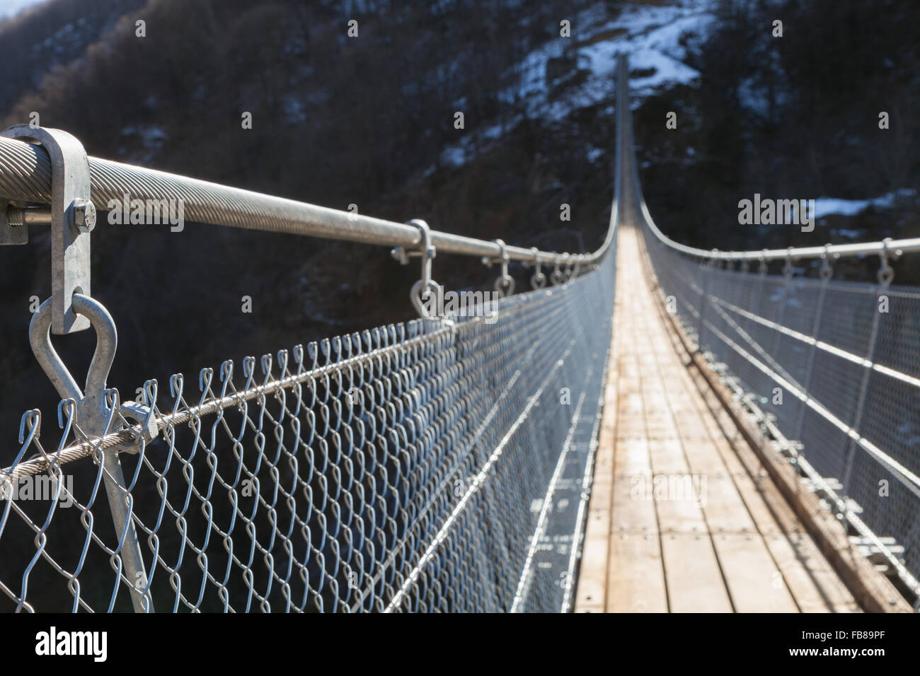 Detail bridge over the valley. Bridge made of steel cable, Sementina ...