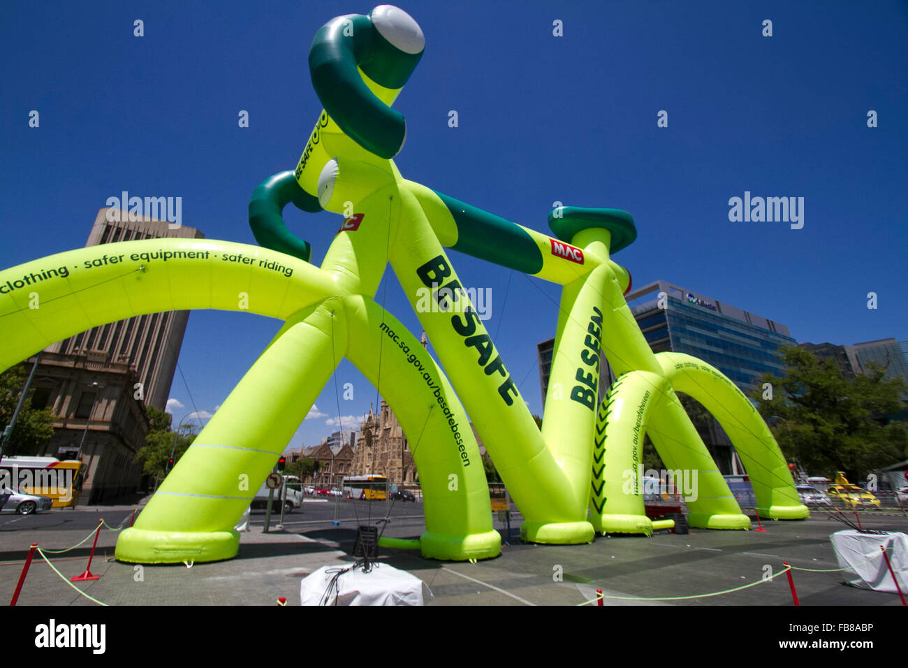 Adelaide Australia. 12 Jan 2016. A giant inflatable bicycle dominates ...