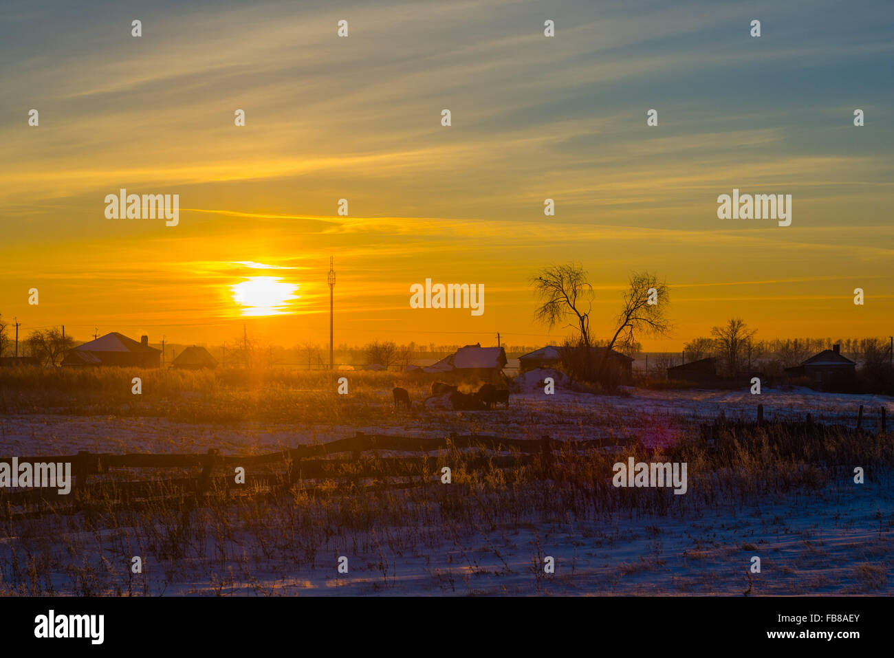 Cold frozen village Stock Photo - Alamy