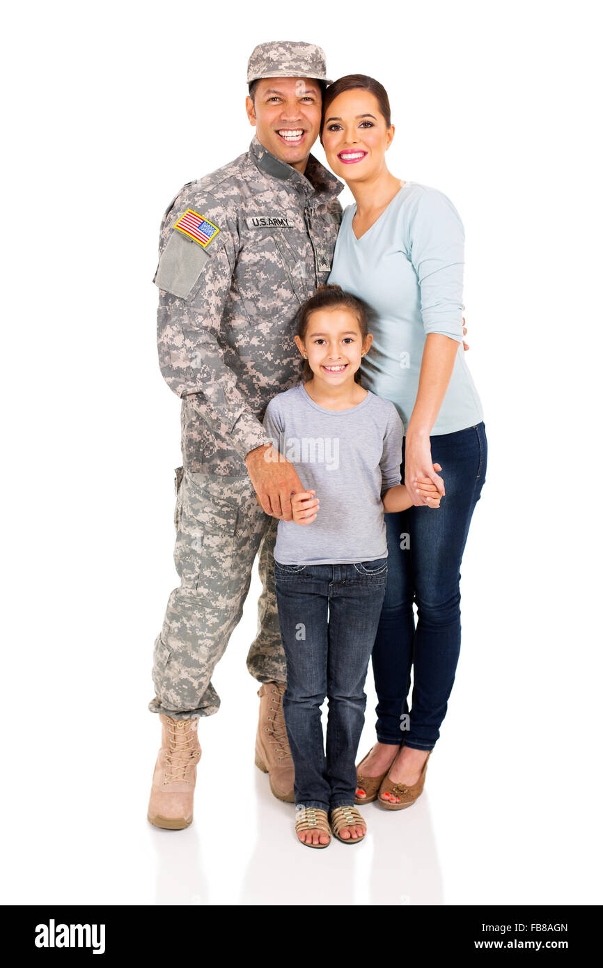smiling military family standing together on white background Stock ...