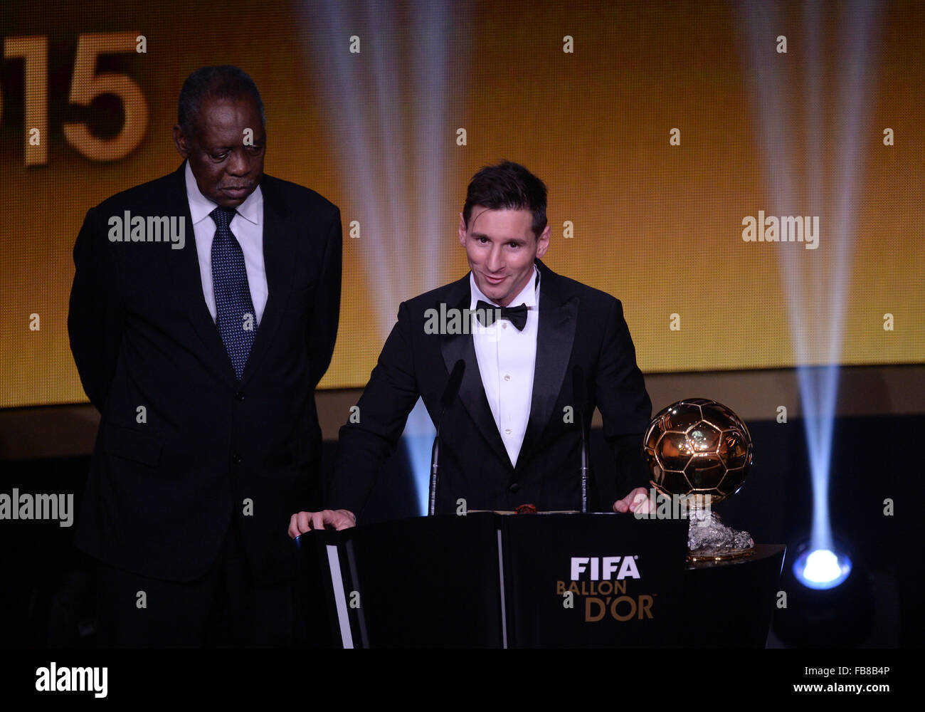 Argentina's Lionel Messi delivers a speech after winning the FIFA Men's ...