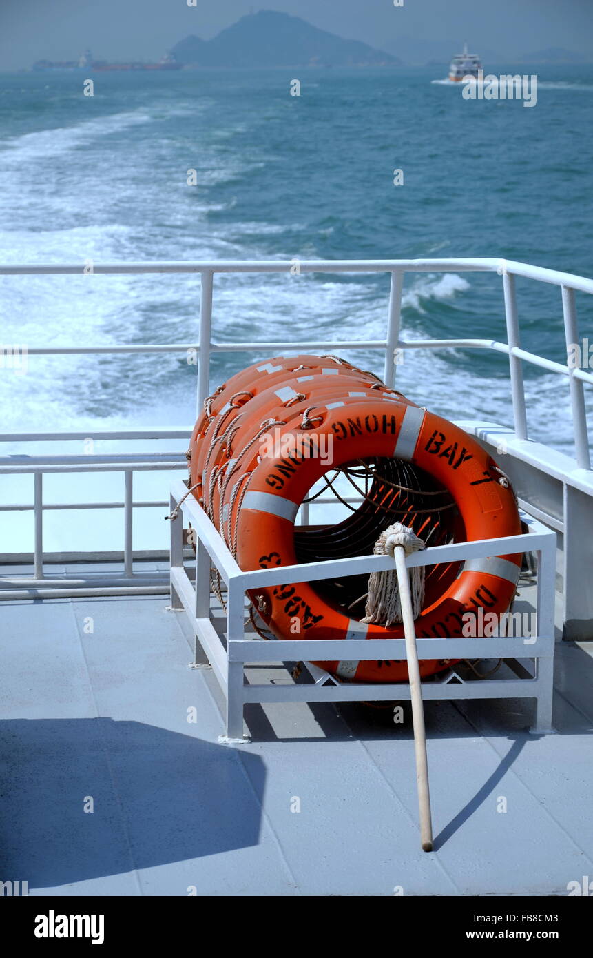 Life preservers on boat Stock Photo - Alamy