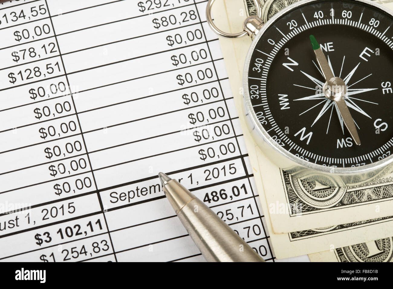 Compass with cash Stock Photo - Alamy