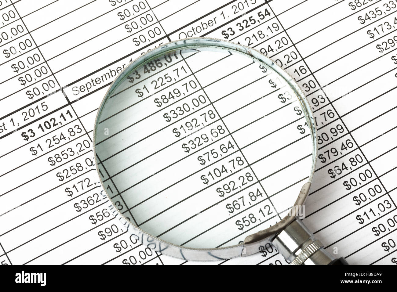 Magnifier with documents Stock Photo - Alamy