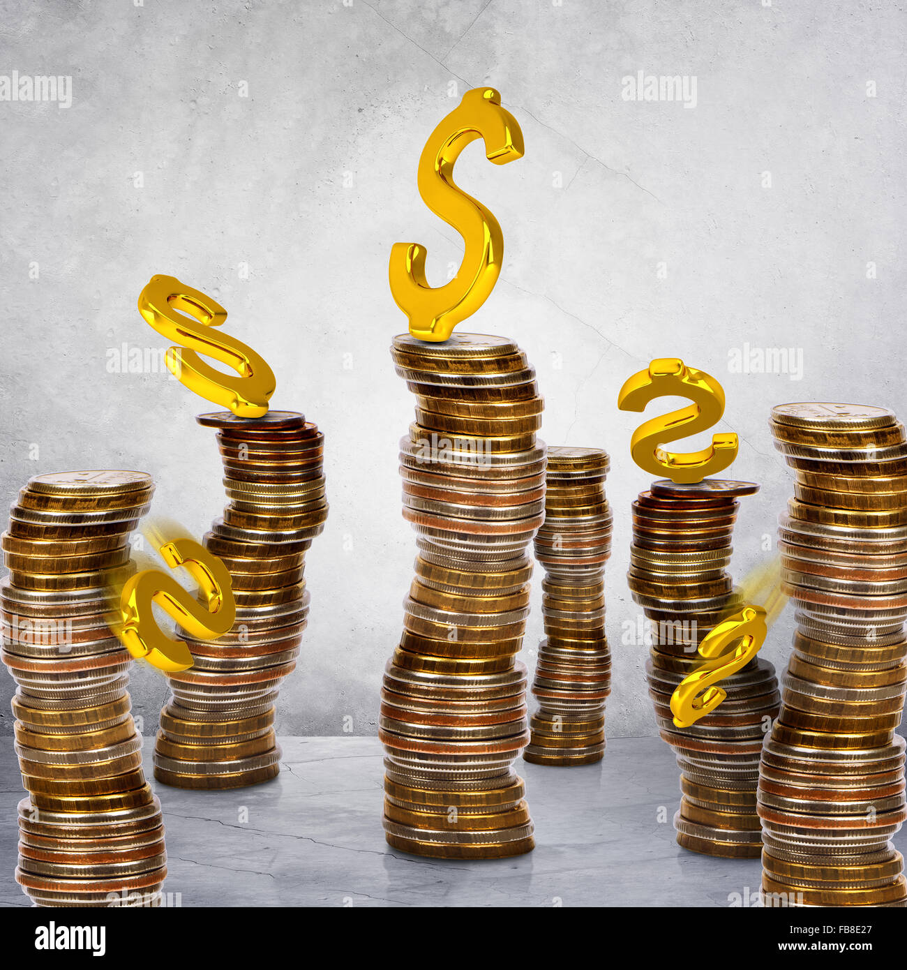 Stack of coins with dollar symbols Stock Photo - Alamy