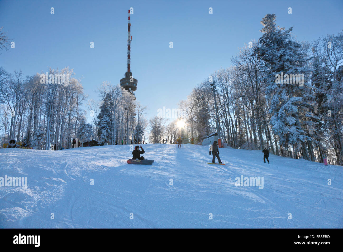 Sljeme mountain in winter.Popular destination for skiing near Zagreb ...