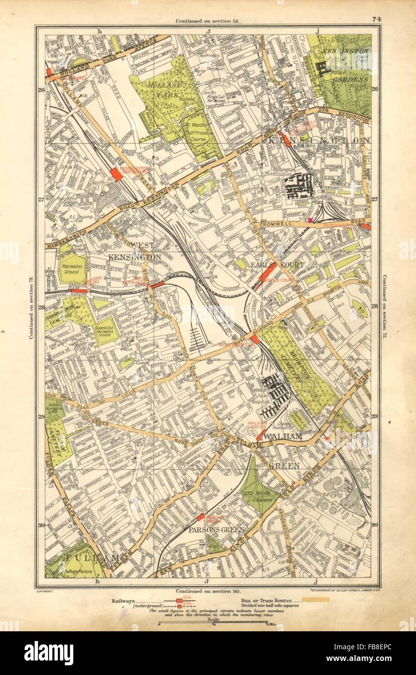 KENSINGTON: Earls Court, Fulham, Parsons Green, Walham Green, 1928 ...