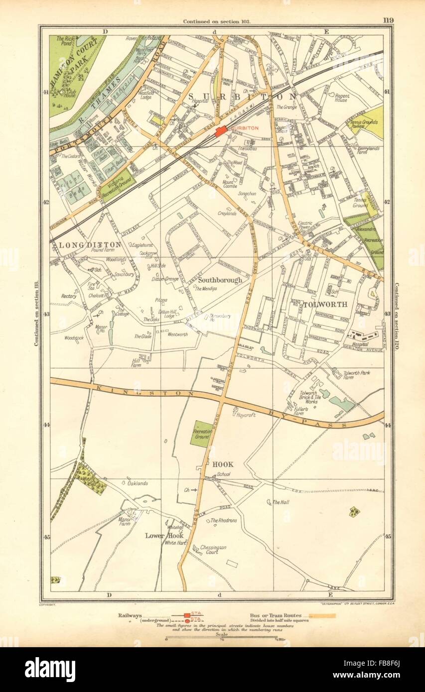 SURBITON: Hook, Long Ditton, Tolworth, Southborough, Surbiton, 1928 old ...