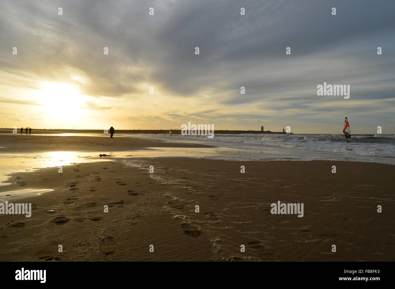Scheveningen beach at sunset, The Netherlands Stock Photo - Alamy