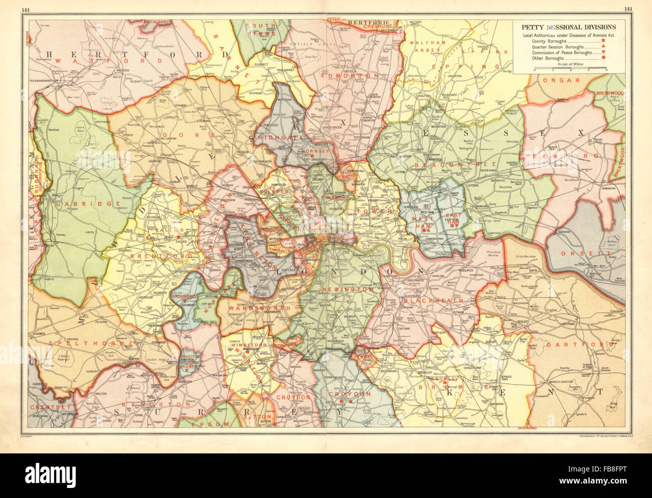 LONDON: Petty Sessional Divisions. Local authorities. Boroughs, 1928 ...