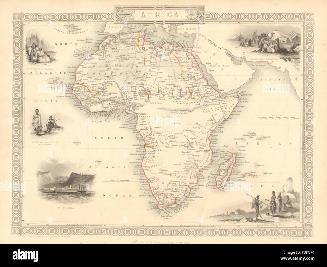 AFRICA: Shows Mountains of Kong/the Moon. Caravan routes.TALLIS/RAPKIN ...