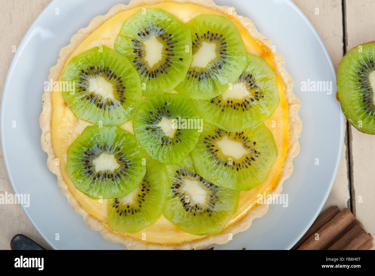 kiwi pie tart with lemon custard cream and spices Stock Photo - Alamy