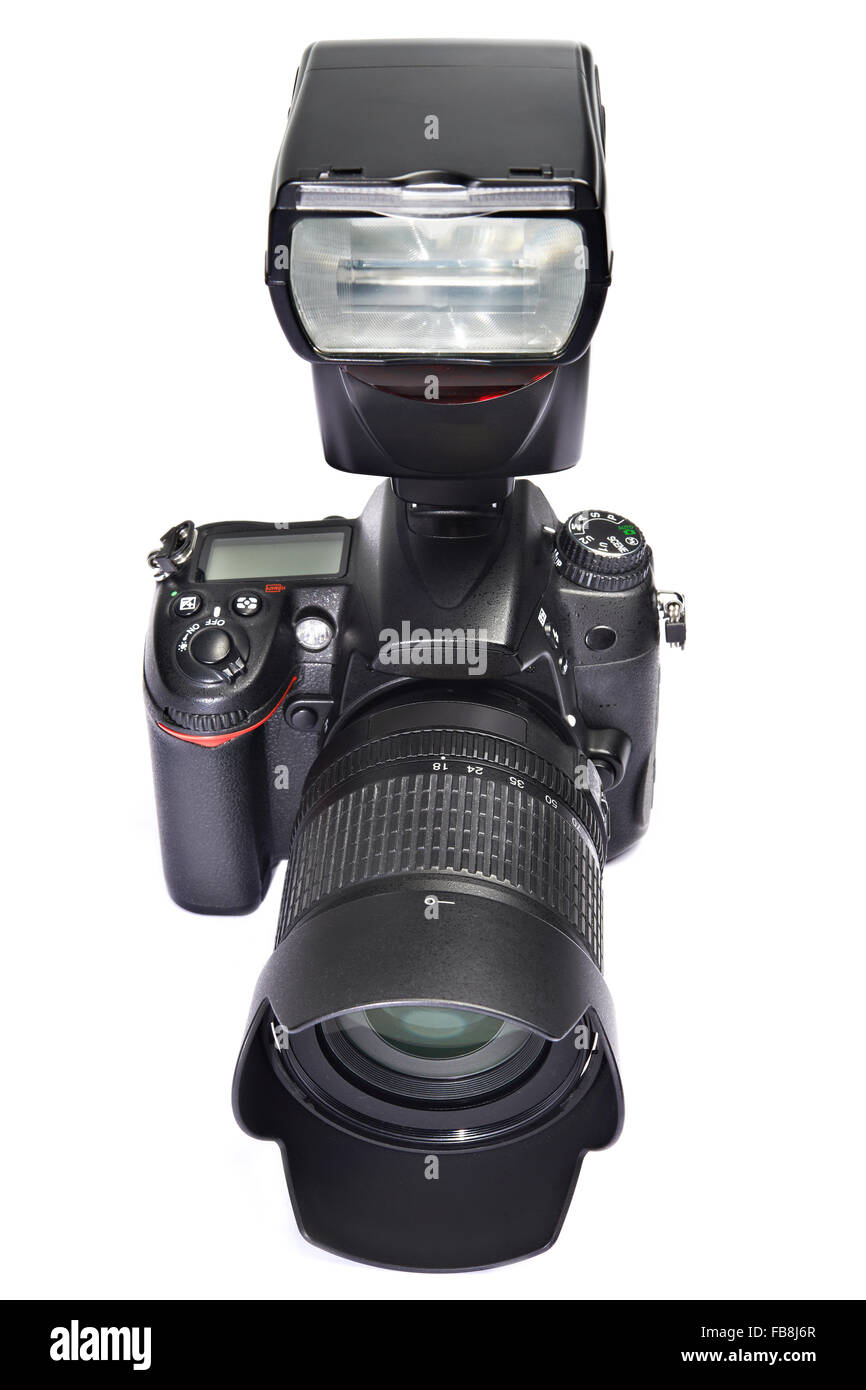 A set of photographs. DSLR camera, lens and flash Stock Photo - Alamy