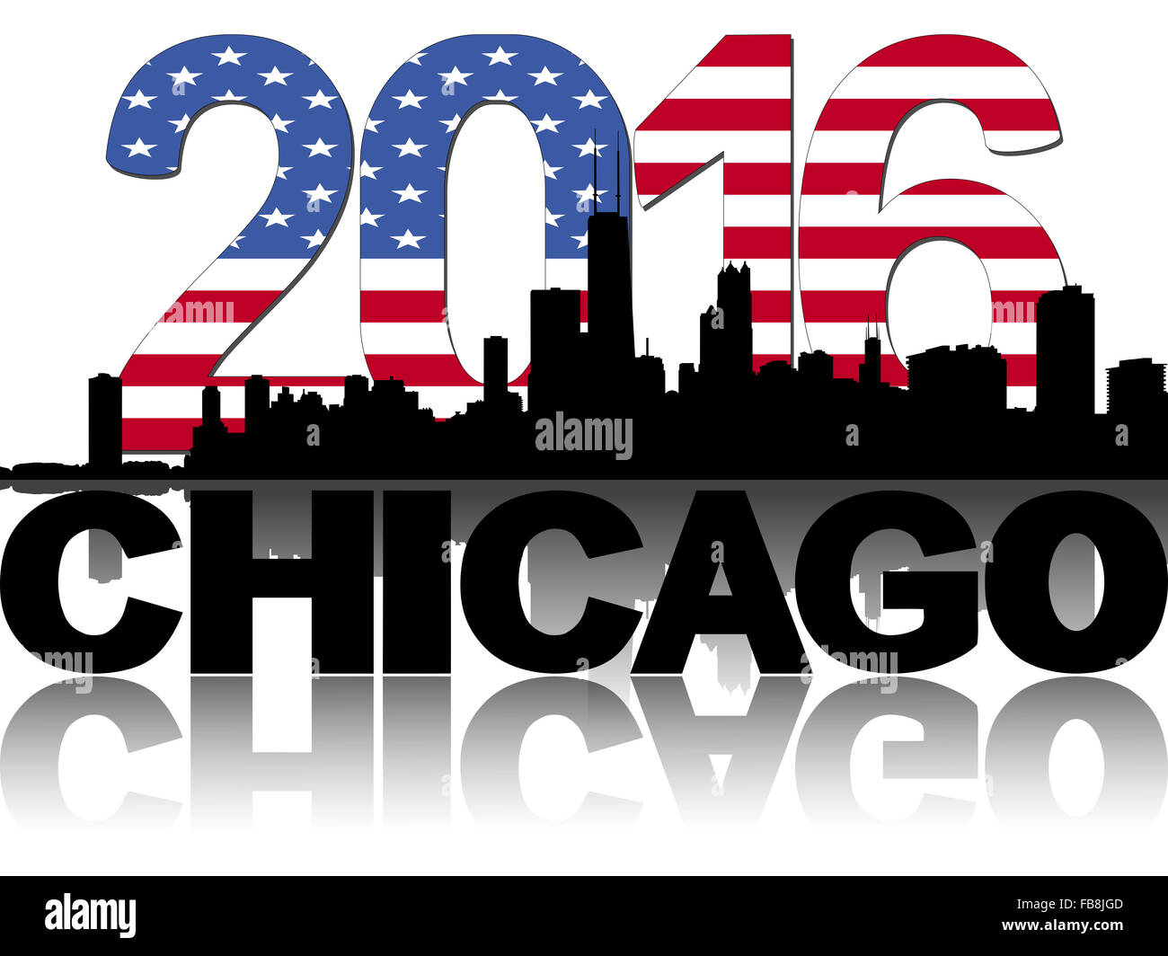 Chicago skyline 2016 flag text illustration Stock Photo - Alamy