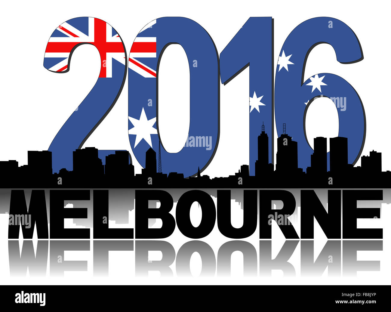Melbourne skyline 2016 flag text illustration Stock Photo - Alamy