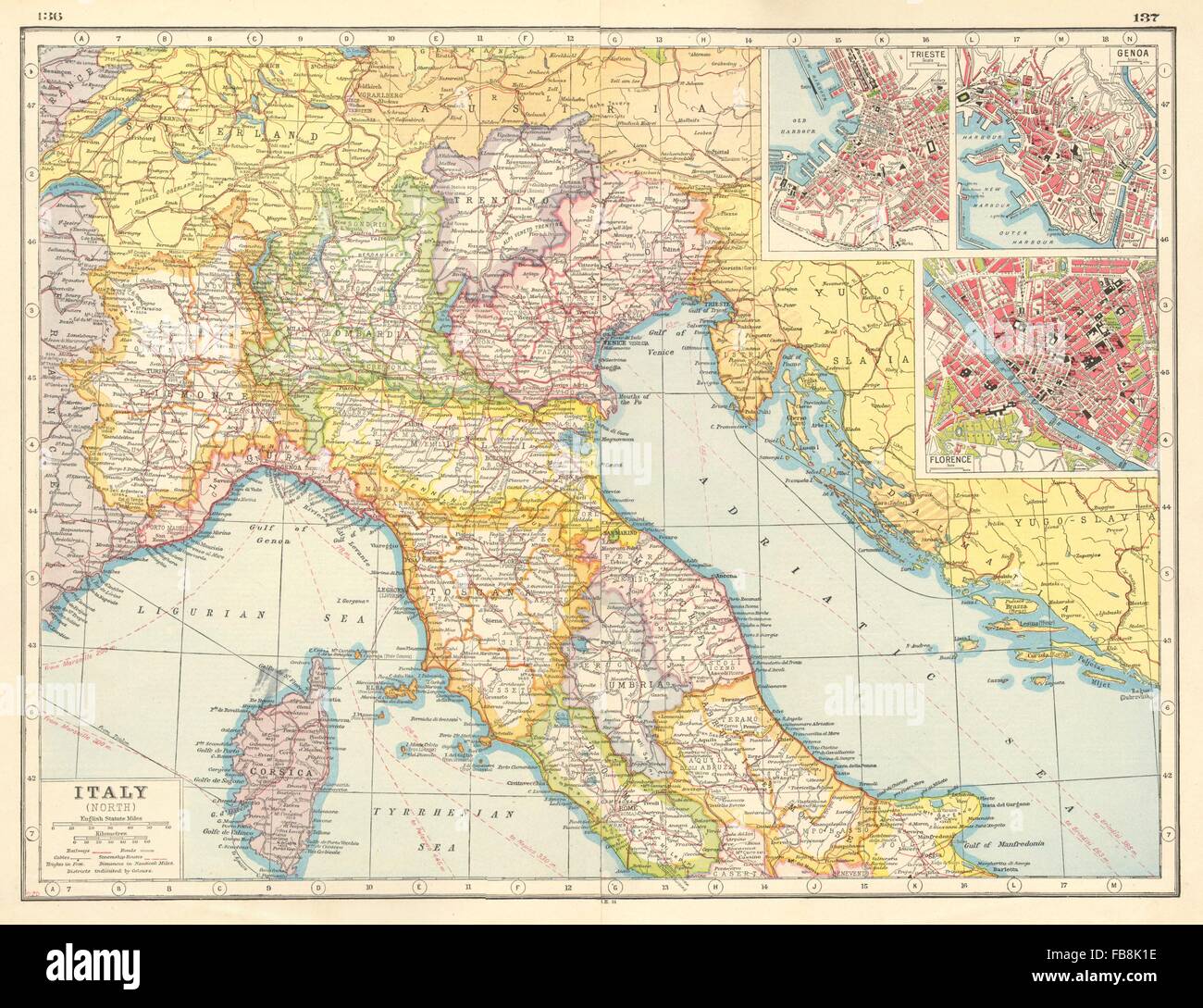 ITALY NORTH: Provinces railways roads. Trieste Genoa Florence plans ...