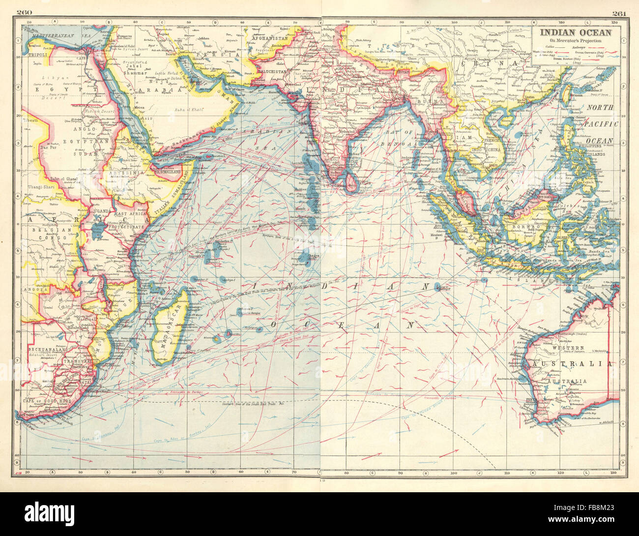 INDIAN OCEAN: British colonies/Empire. Winds currents Steamship routes ...