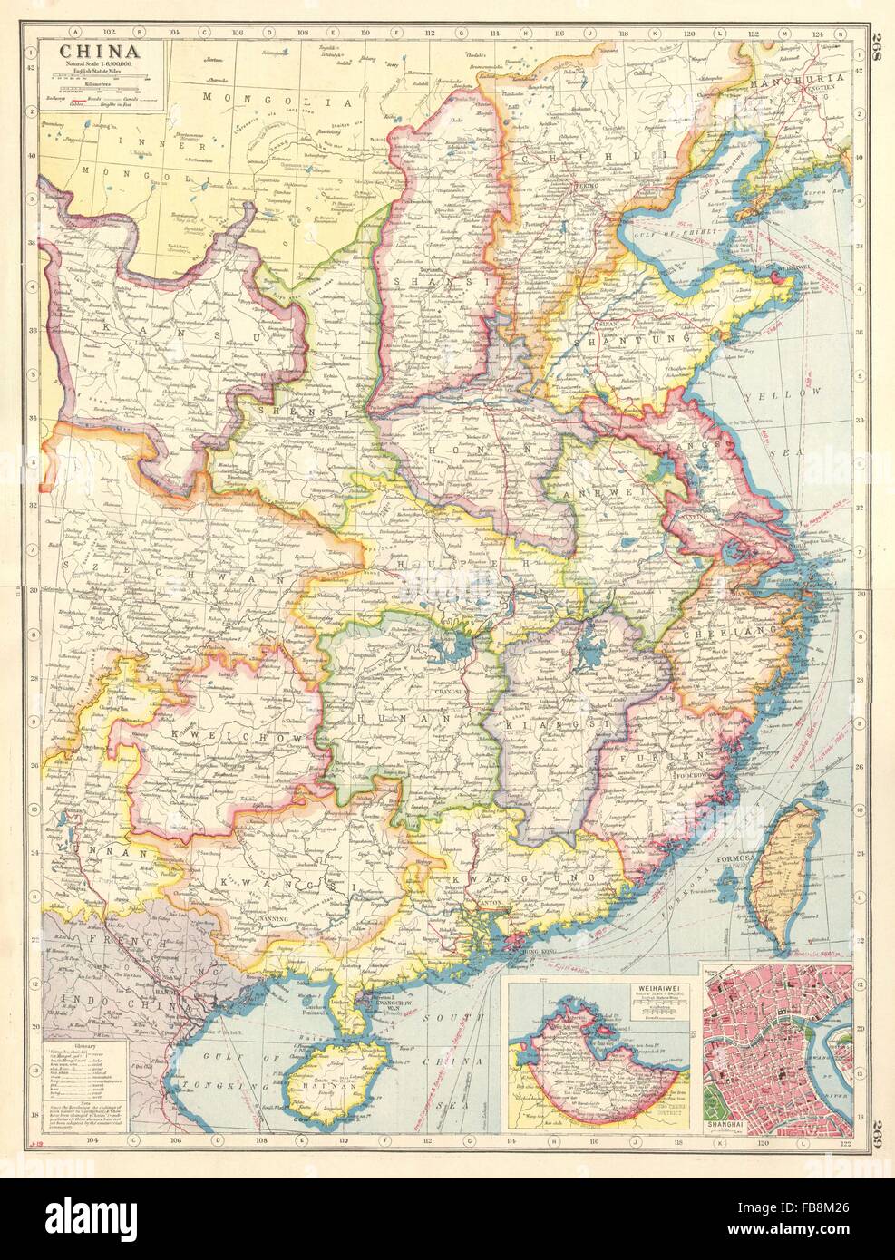 CHINA: Provinces railways.Inset Weihaiwei.Shanghai plan.Formosa Taiwan ...